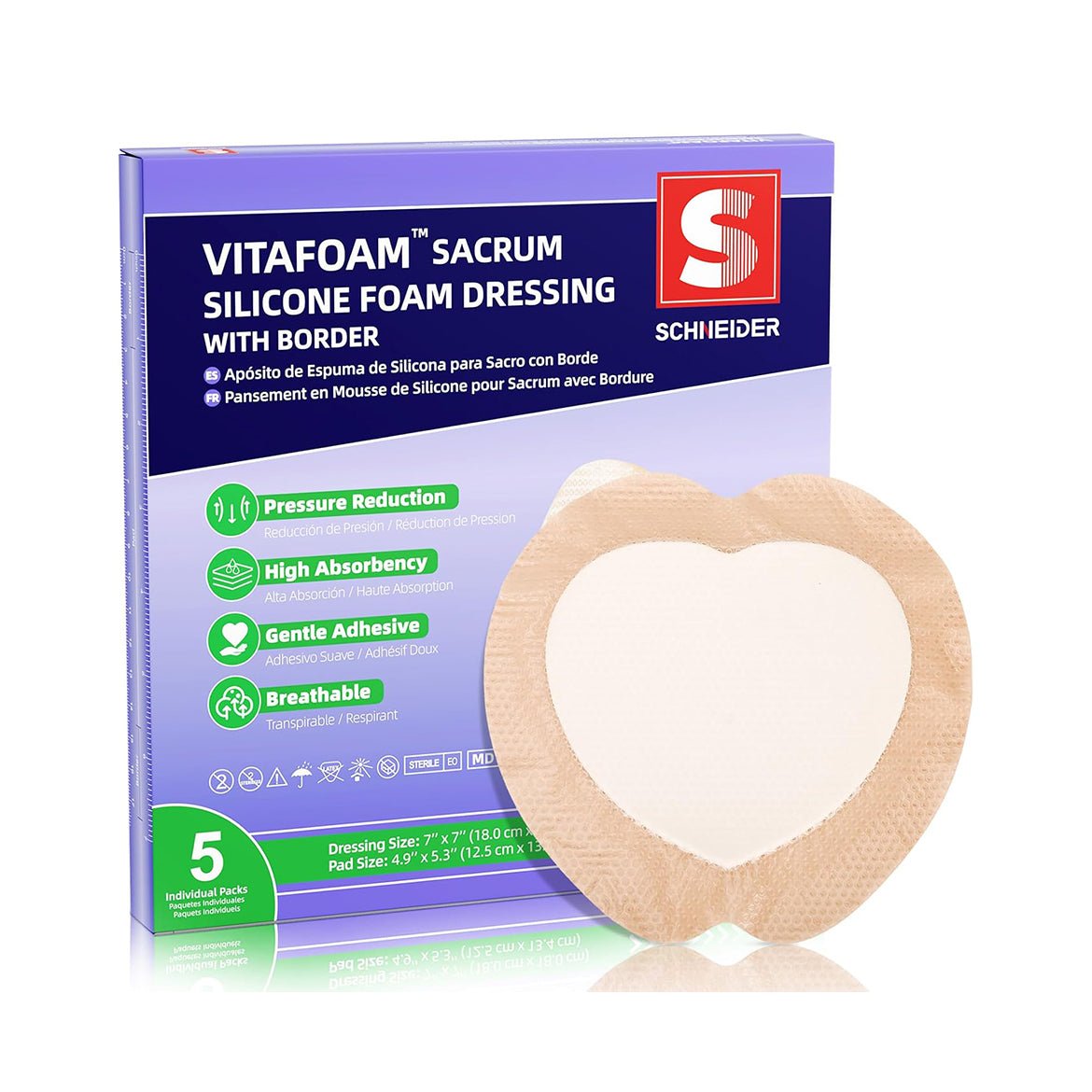 Silicone Sacrum Foam Dressing 7x7 | High Absorbency | Pack of 5